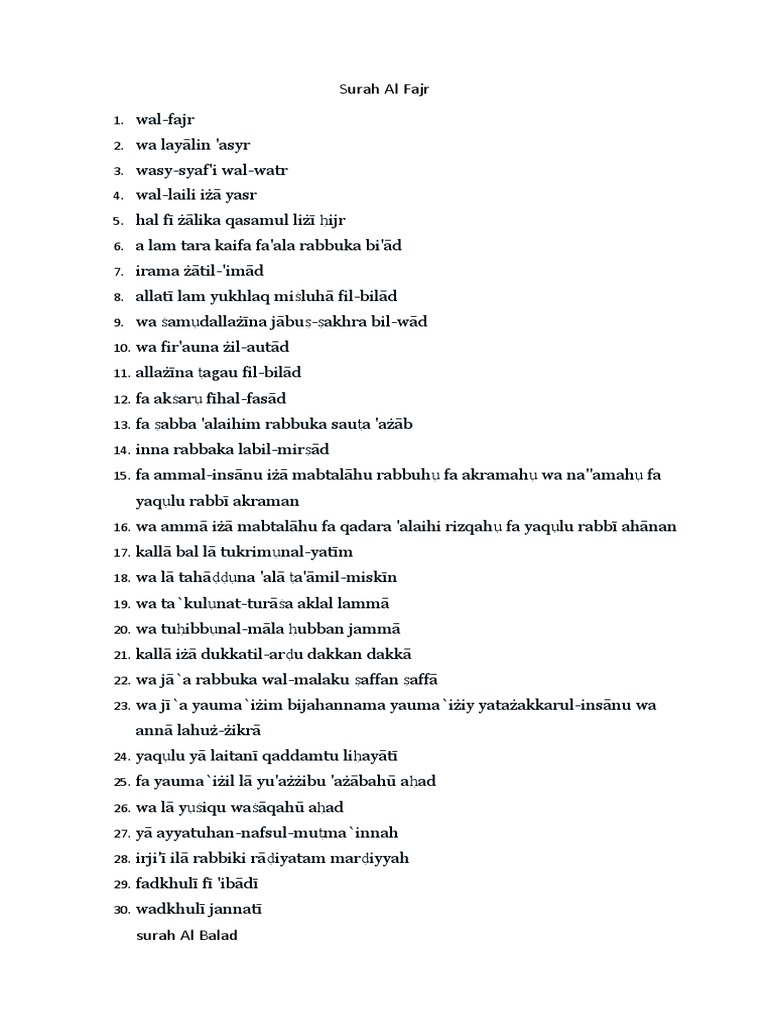 Surah Al-Fajr: Verses 1-30 in Latin | PDF | Science & Mathematics