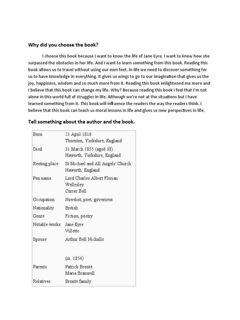 Book Reporting (Jane Eyre) | PDF | Jane Eyre | Charlotte Brontë