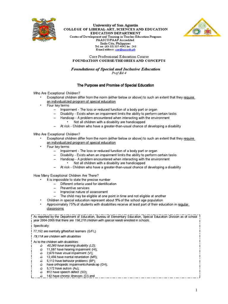 Prof Ed 4 Handouts | PDF | Individualized Education Program ...