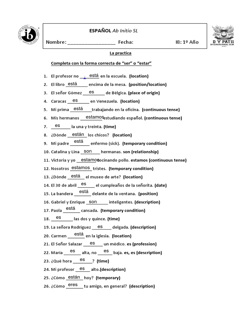 Ser Estar Practice | PDF