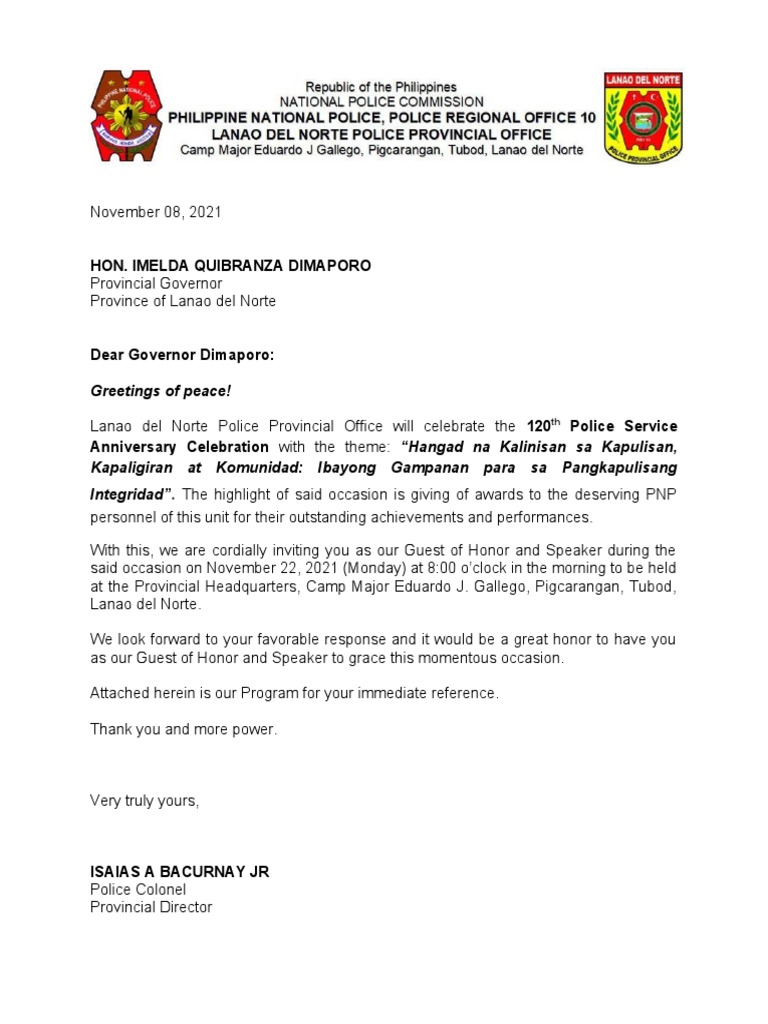 Invitation Letter of Governor Dimaporo | PDF