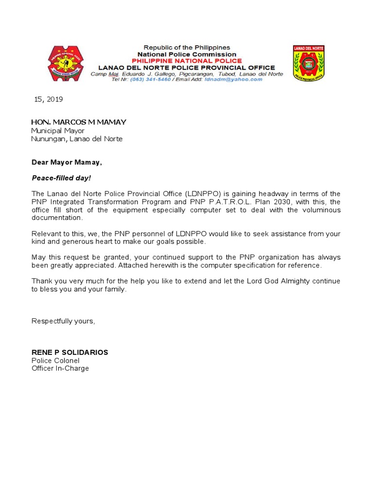 LETTER REQUEST For Computer Set MWS | PDF