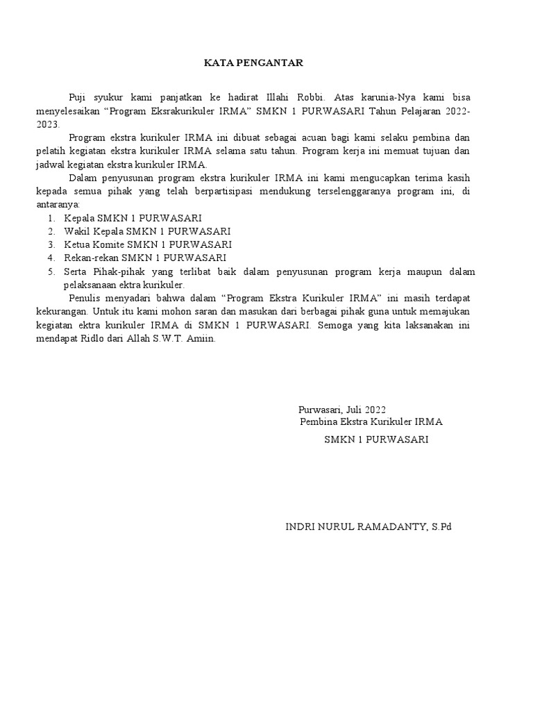 Program Kerja IRMA 2223 | PDF