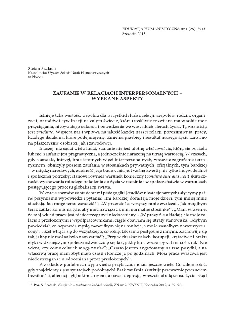 Zaufanie W Relacjach Interpersonalnych | PDF