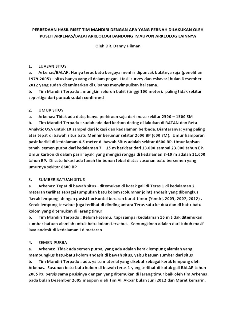 Perbedaan Hasil Riset Gunung Padang Oleh | PDF | Sejarah