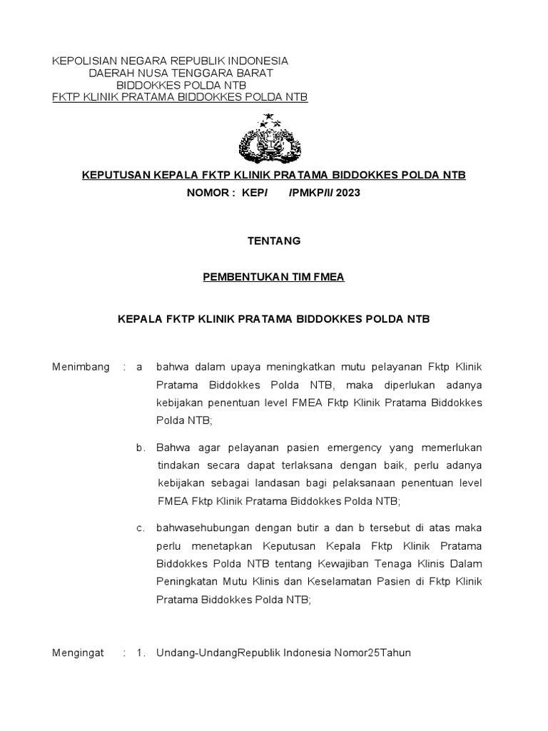 SK Tim Pembentukan Fmea | PDF