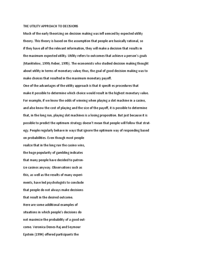 The Utility Approach To Decisions | PDF | Utility | Emotions