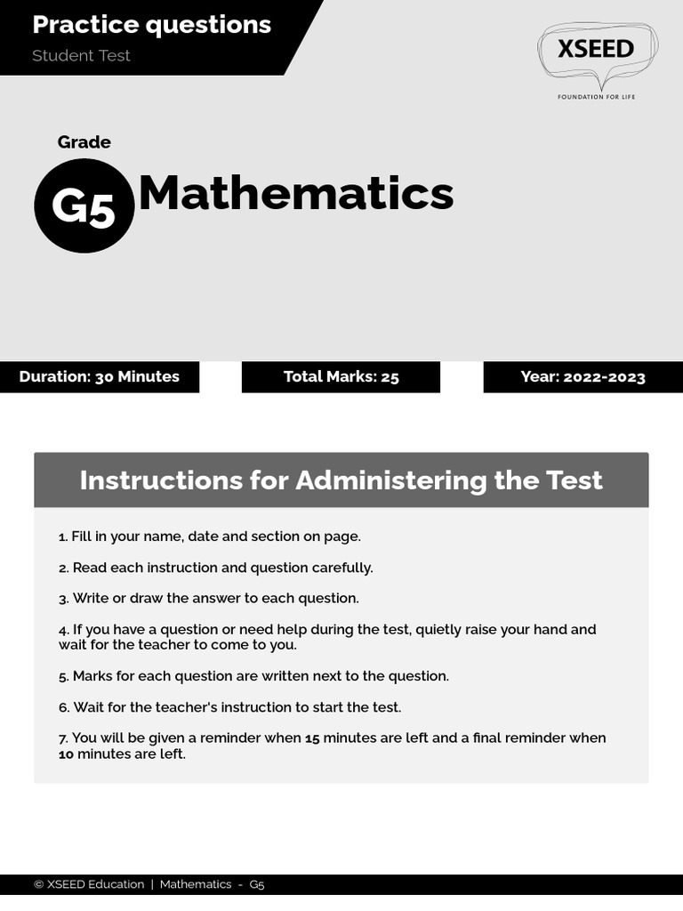 ST - Practice Questions - G5 Mathematics | PDF