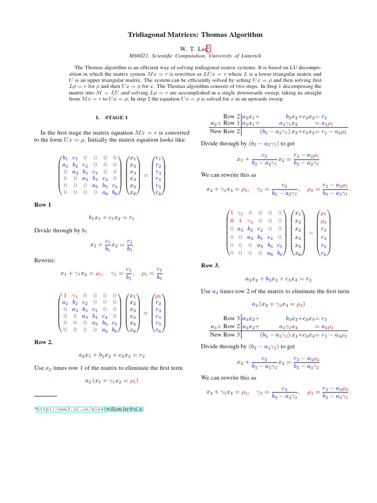 Thomas Algorithm for Tridiagonal Matrices | PDF | Matrix (Mathematics ...