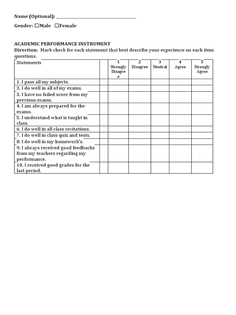 Academic Performance Instrument | PDF