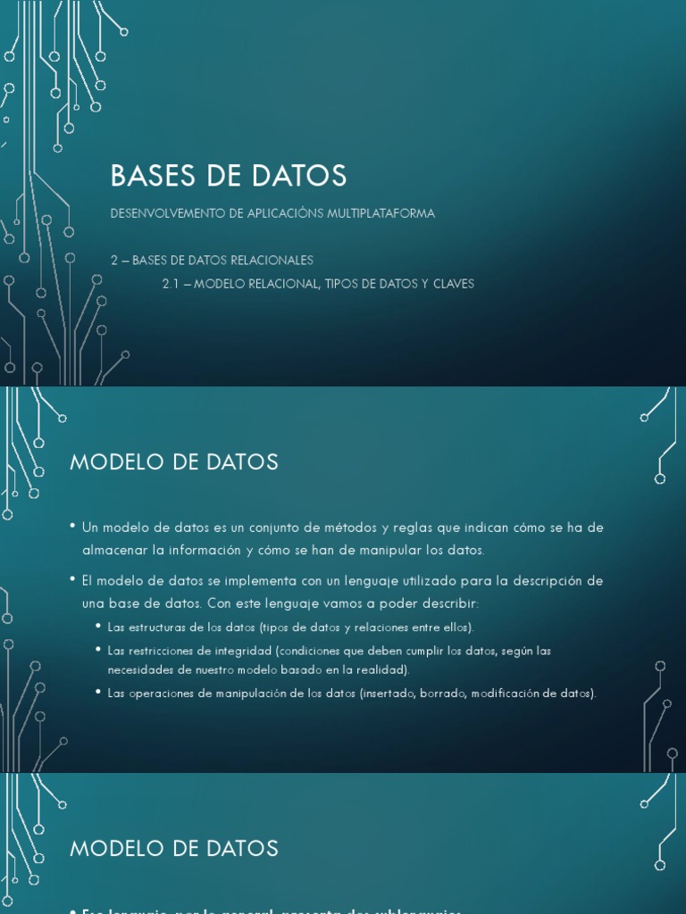 Modelo Relacional y Tipos de Datos | PDF | Base de datos relacional | Bases de datos