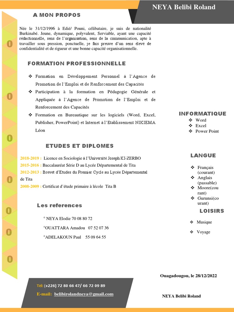CV NEYA Bélibi Roland-1 | PDF | Informatique | Suite Office pour Windows