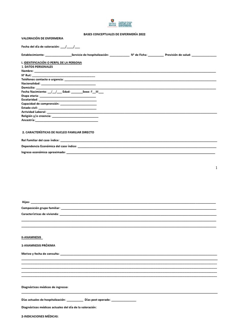 Hoja Valoración en Blanco | PDF | Ciencias de la Salud | Especialidades Medicas