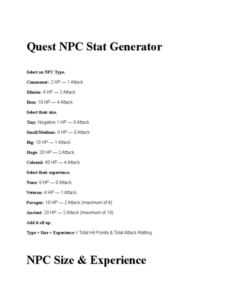 Quest NPC Stat Generator Rich Text | PDF | Law