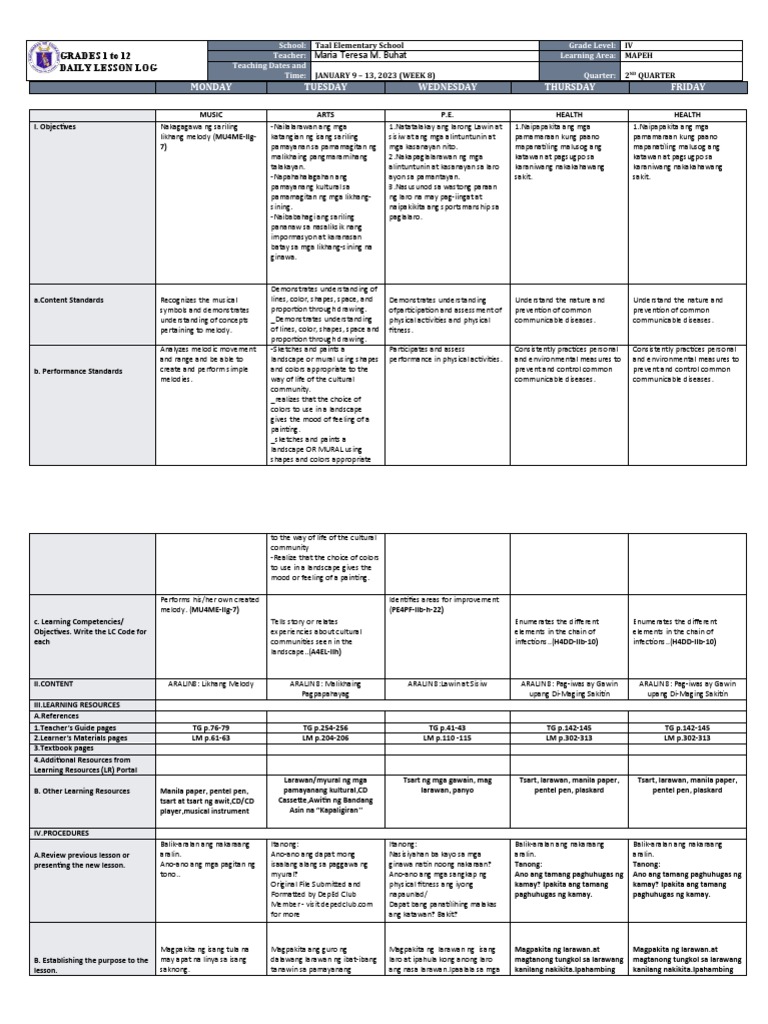 DLL - Mapeh 4 - Q2 - W8 | PDF DLL - Mapeh 4 - Q2 - W8 | PDF