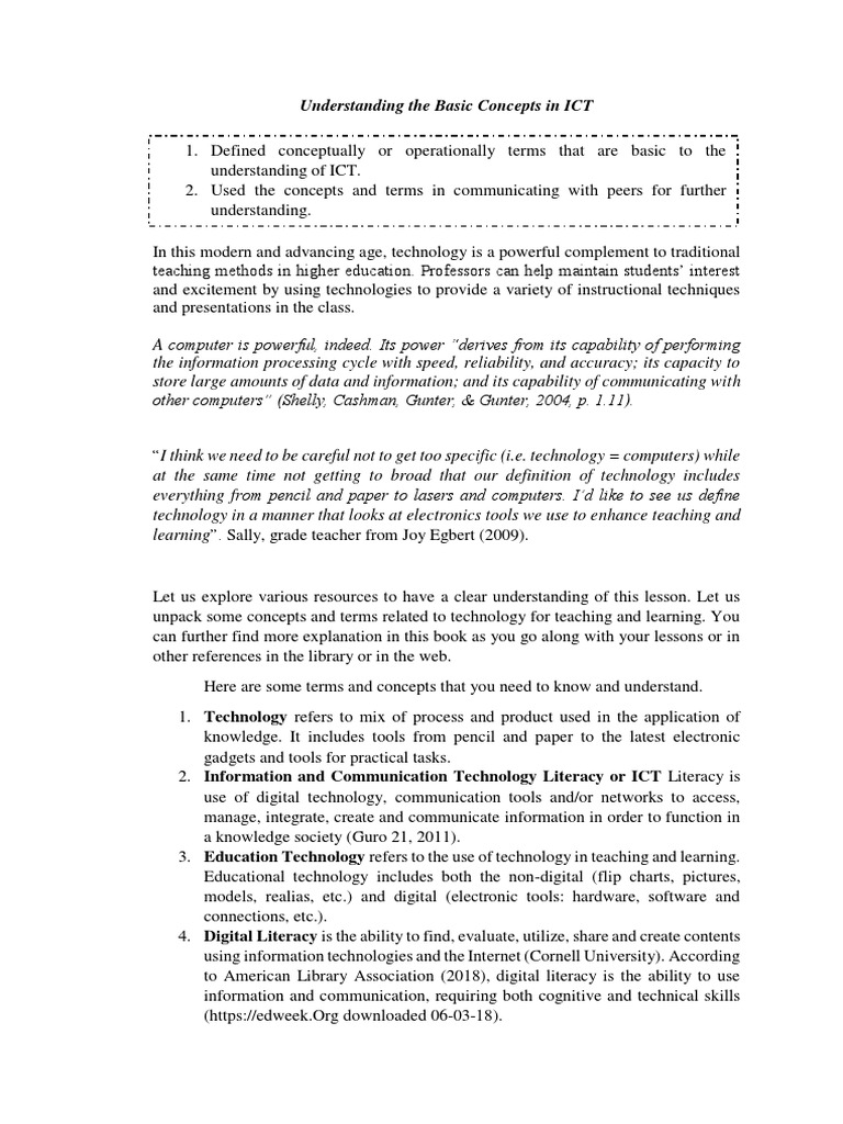 Understanding The Basic Concepts in ICT | PDF | Teaching Method | Educational Technology
