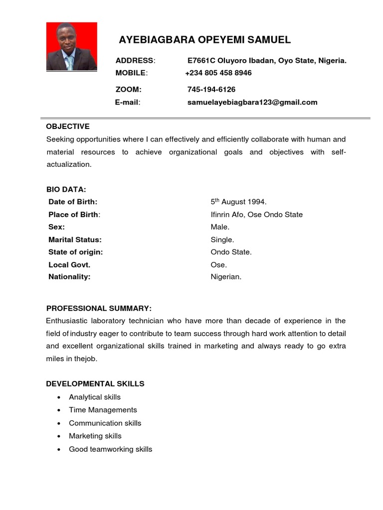Samuel - CV New | PDF | Laboratories | Business