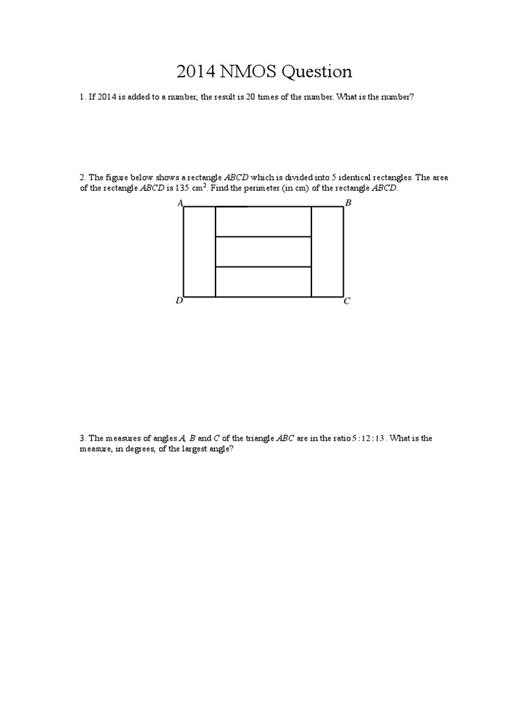NMOS 2014 Preliminary Round | PDF | Area | Rectangle