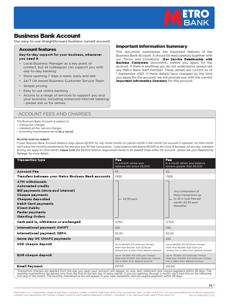 Business-Bank-Account Metro | Download Free PDF | Cheque | Overdraft