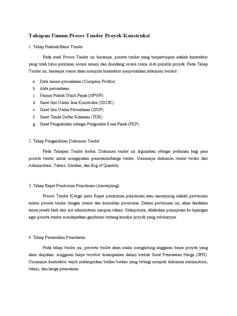 Proses Tender Proyek Konstruksi | PDF