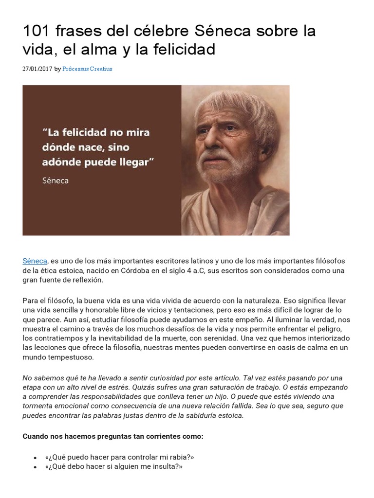 Frases de Séneca sobre la vida y felicidad | PDF | Estoicismo | Séneca ...