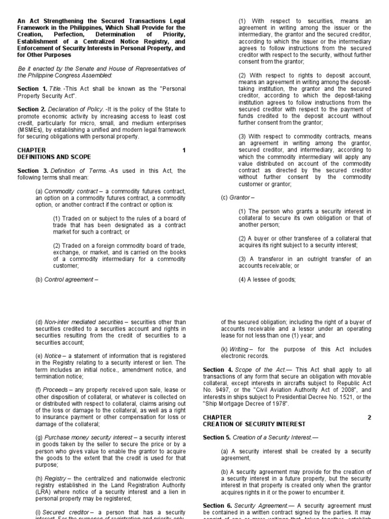Ppsa Pdf Security Interest Securities Finance
