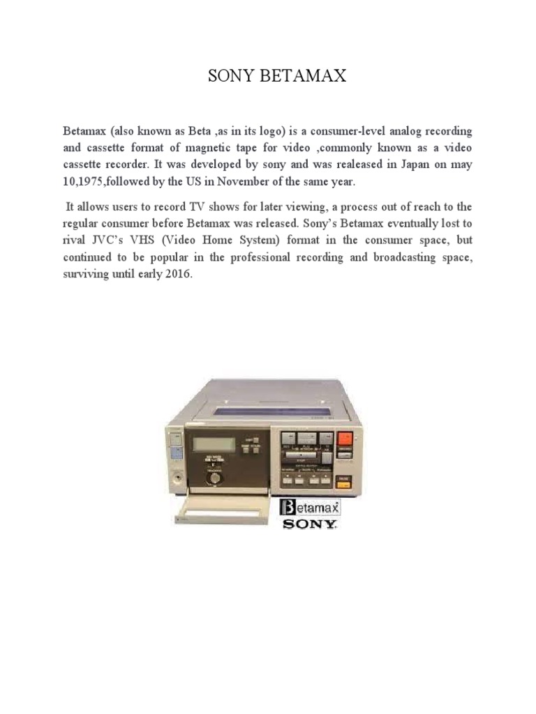 Sony Betamax | PDF | Videotape | Recording Devices