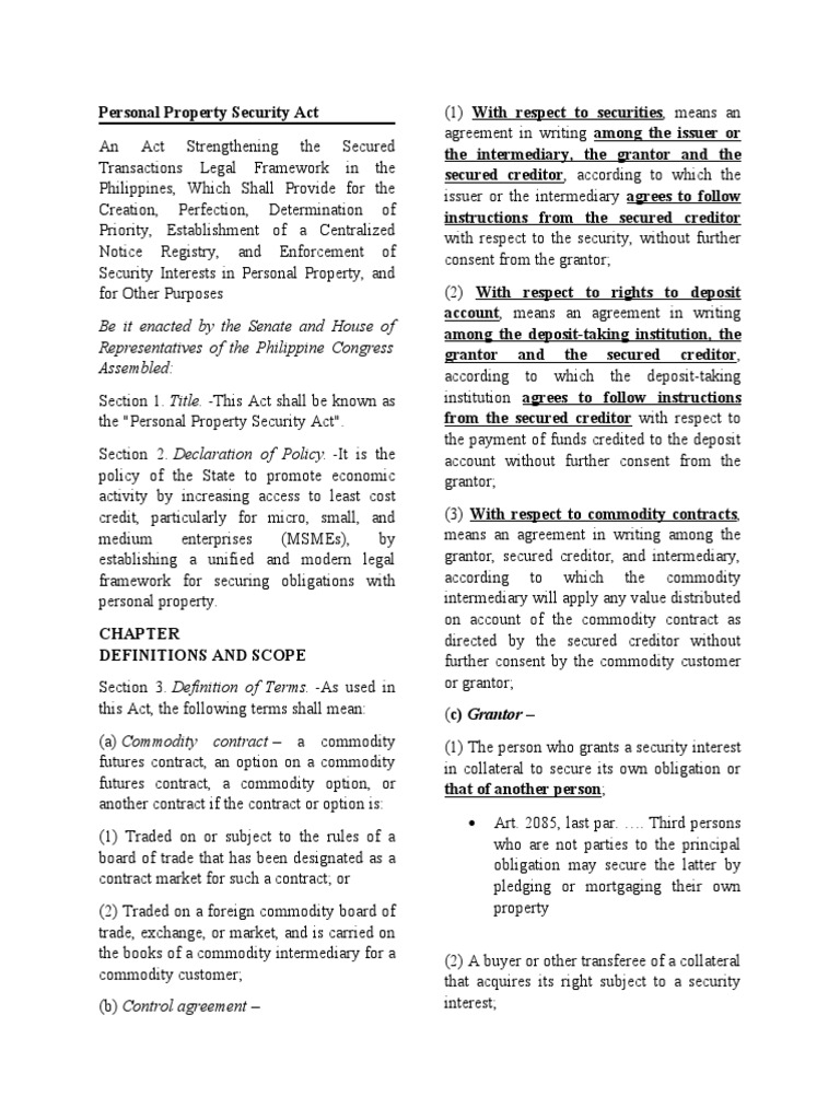 Personal Property Security Act Overview | PDF | Security Interest ...