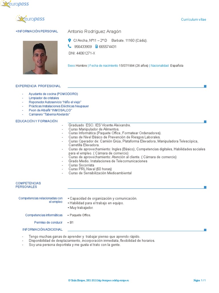 CV Europeo Antonio Rodriguez | PDF