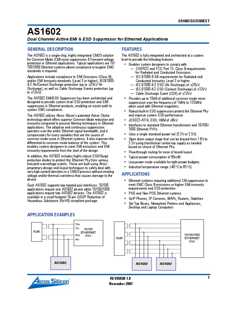 AS1602 Datasheet Rev 1.8 | Electromagnetic Compatibility ...
