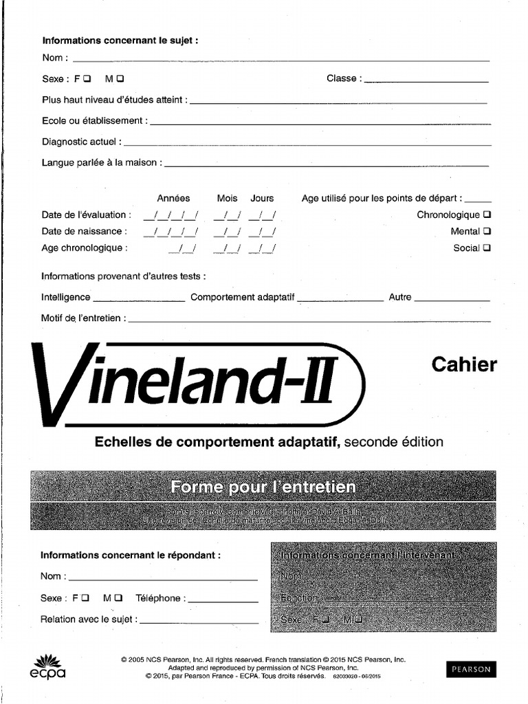 Vineland II Forme Pour Entretien | PDF