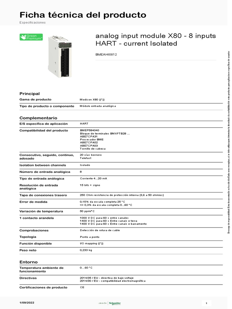 Modicon X80 I - Os - BMEAHI0812 | PDF | Resistor | Cantidad