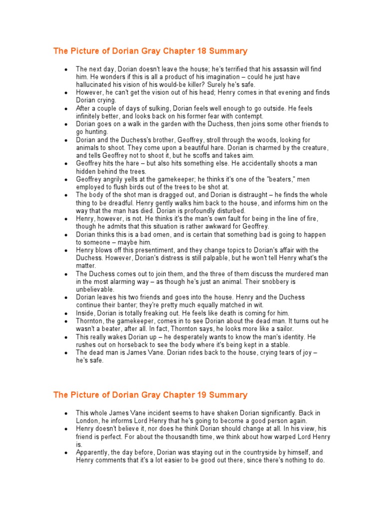 Dorian Gray Chapters' Summary | PDF