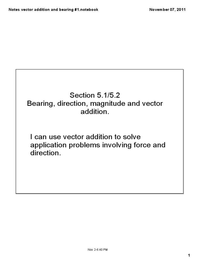 Notes Vector Addition and Bearing | PDF | Euclidean Vector | Force