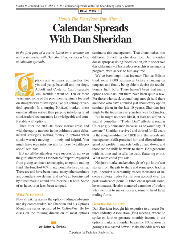 Calendar Spreads With Dan Sheridan Part 1 | PDF | Option (Finance) | Investing