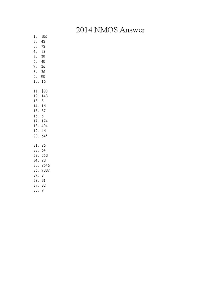 NMOS 2014 Preliminary Round Answer | PDF