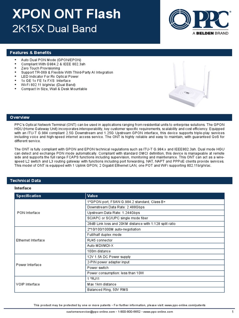Xpon Ont Flash 2k15x Dual Band US - Spec Sheet | Download Free PDF | Computer Network | Network ...