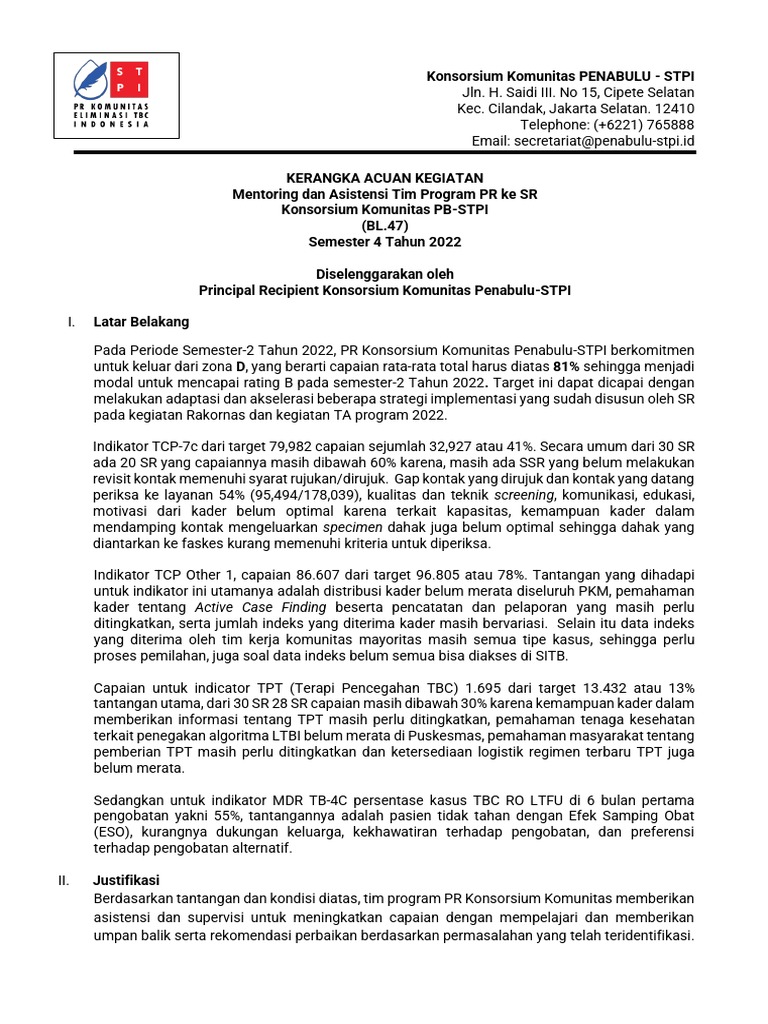 (BL.47) Draft KAK Supervisi PR To SR S4 - Final | PDF