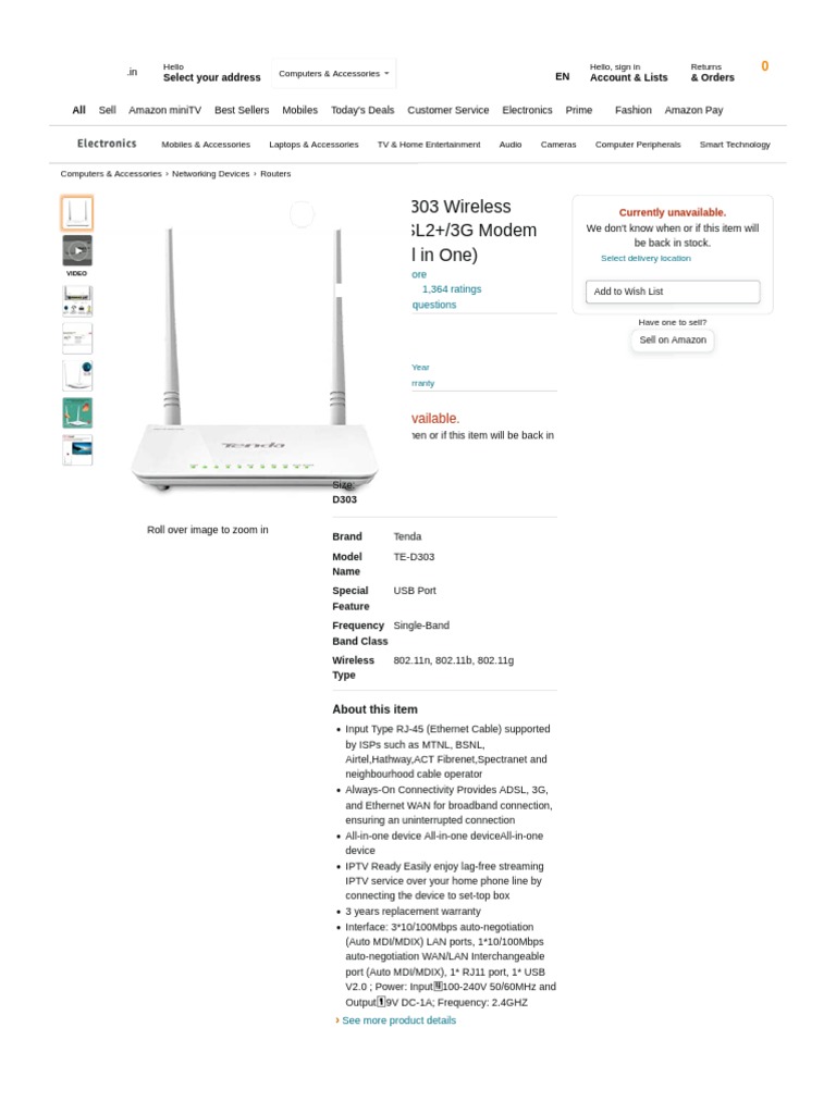 TENDA D303 Wireless N300 ADSL2+ - 3G Modem Router (All in One) - Buy ...