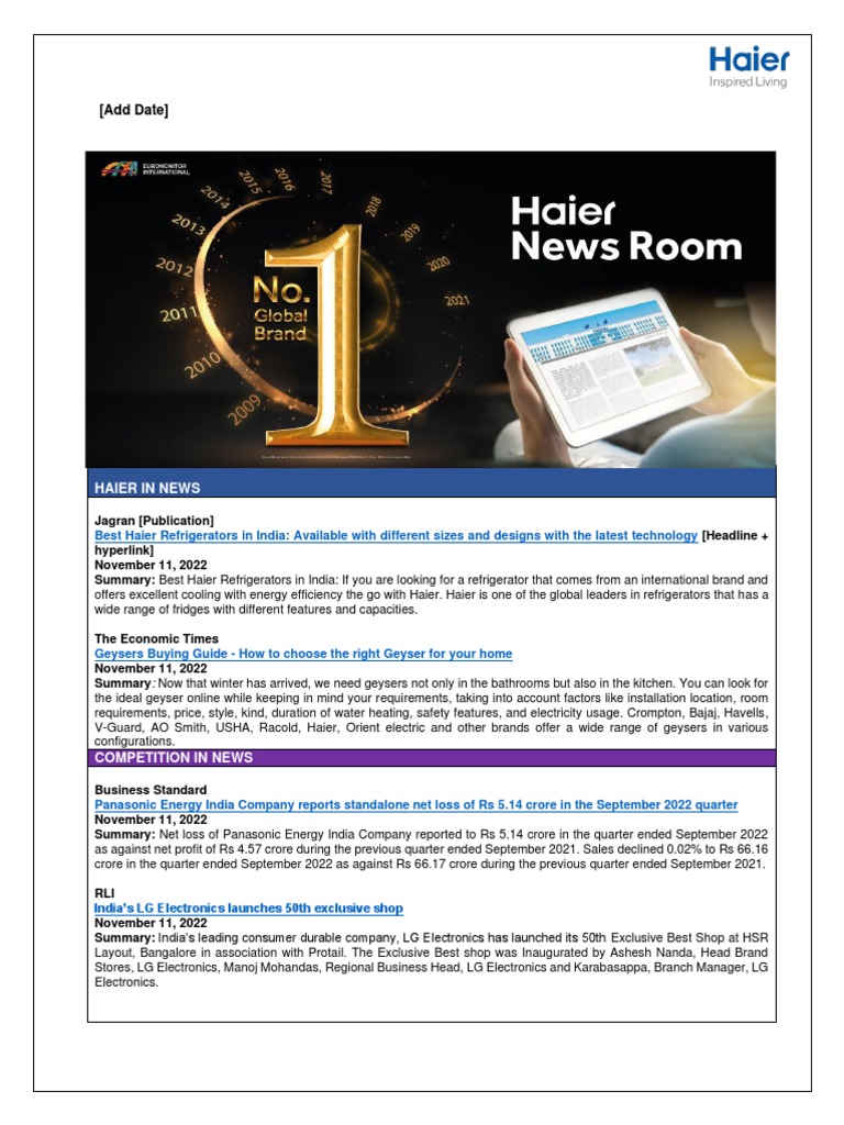 DAILY NEWS REPORT - Updated Format With Images | PDF | Refrigerator ...