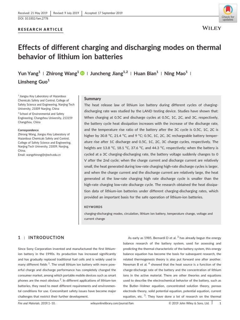 Effects Of Different Charging And Discharging Modes On Thermal Behavior