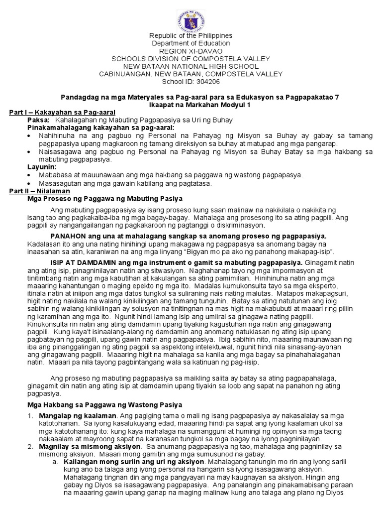 ESP - Supplementary materials-Q4-Mod2 | PDF