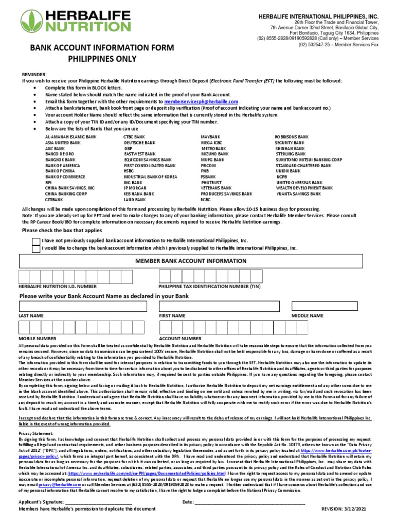 Bank Account Information Form (EFT) UPDATED 03122021 | PDF | Banks ...