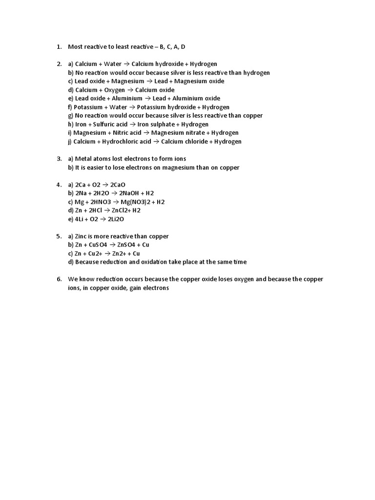 Metal Reactivity Series Explained | PDF