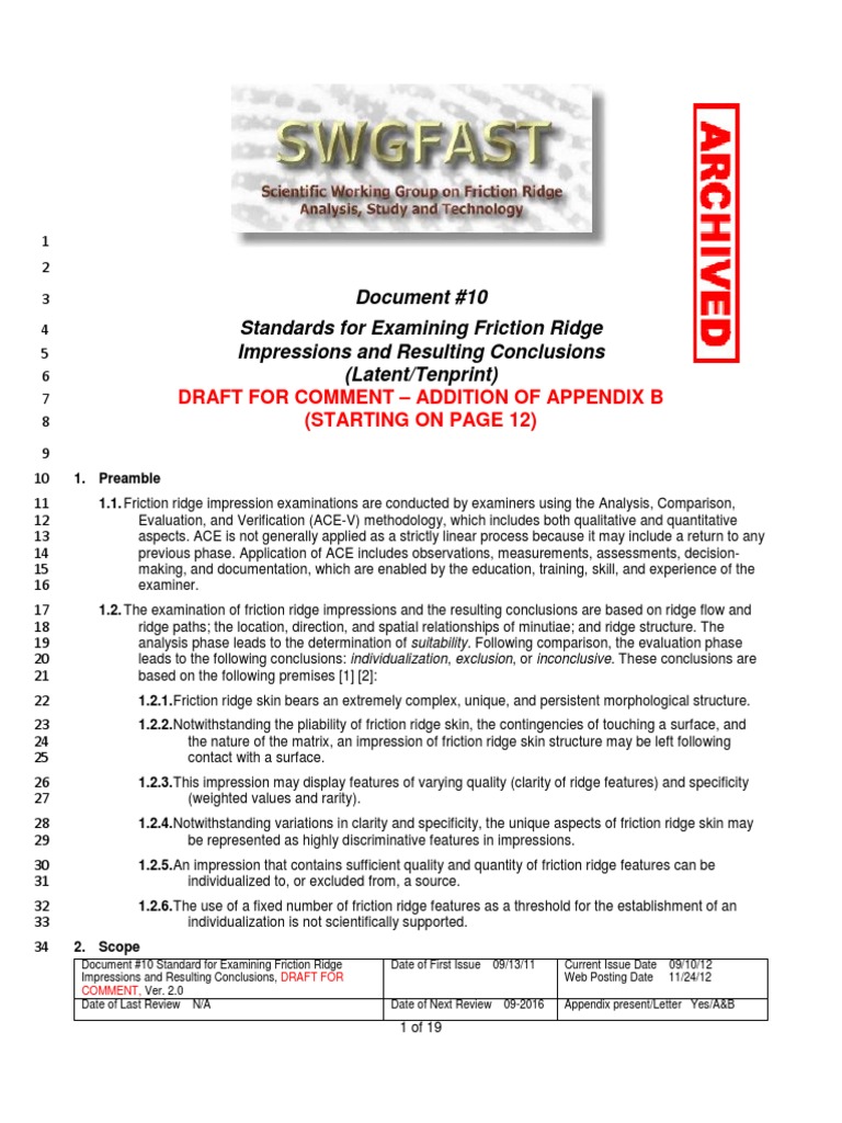 Friction Ridge Examination Standards | PDF | Fingerprint | Evaluation
