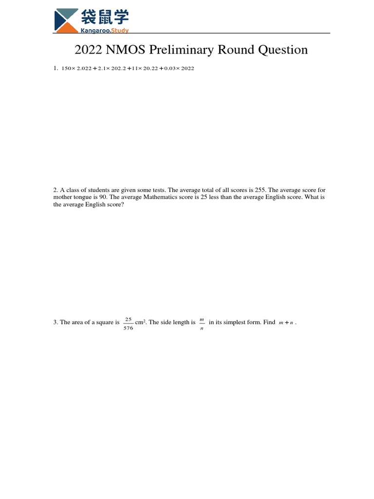 NMOS 2022 Preliminary Round | PDF | Area | Numbers