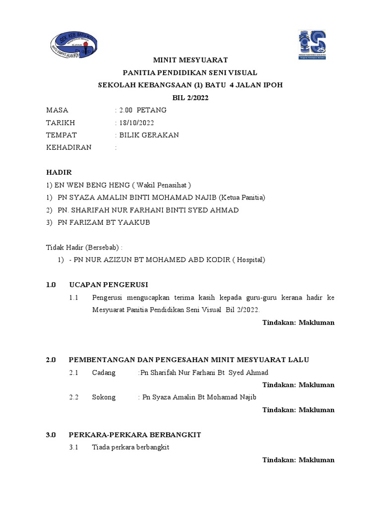 Minit Mesyuarat PSV Bil 2 Sesi 2022 | PDF
