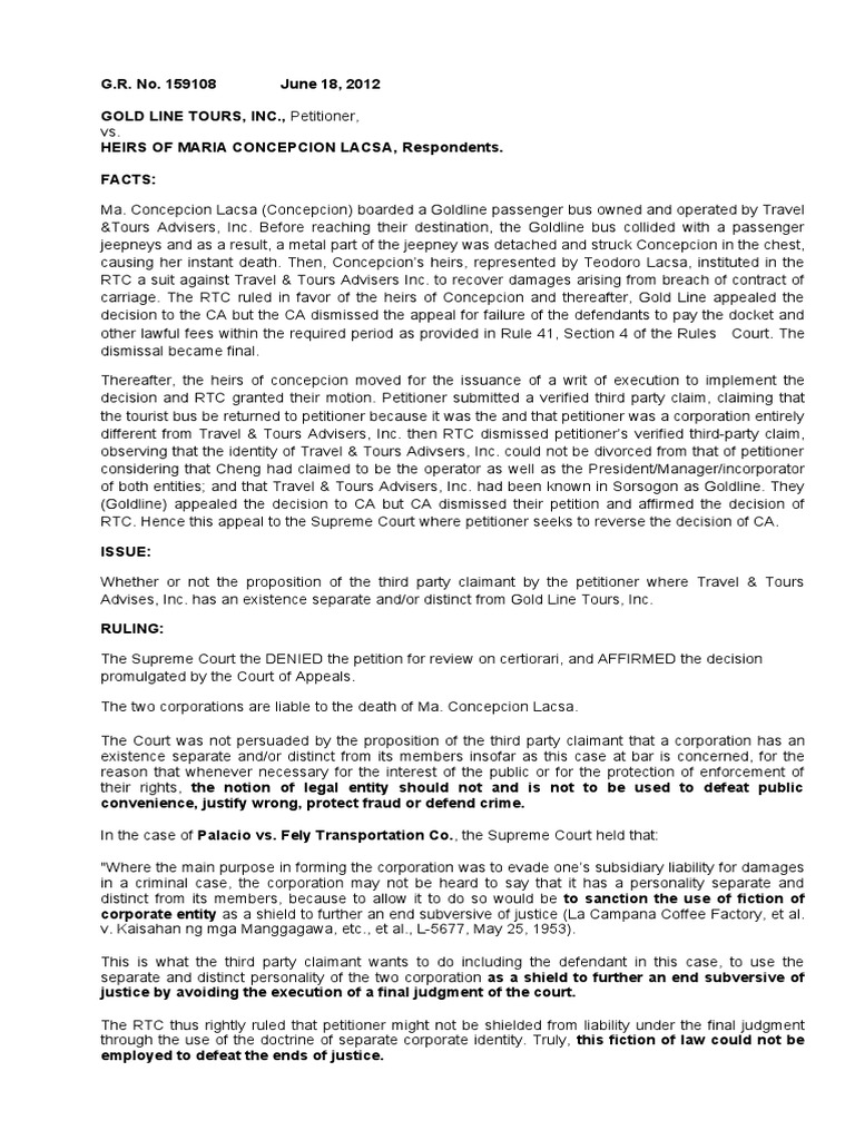 Gold Line Tours V Heirs of Maria Concepcion | PDF | Supreme Court Of ...