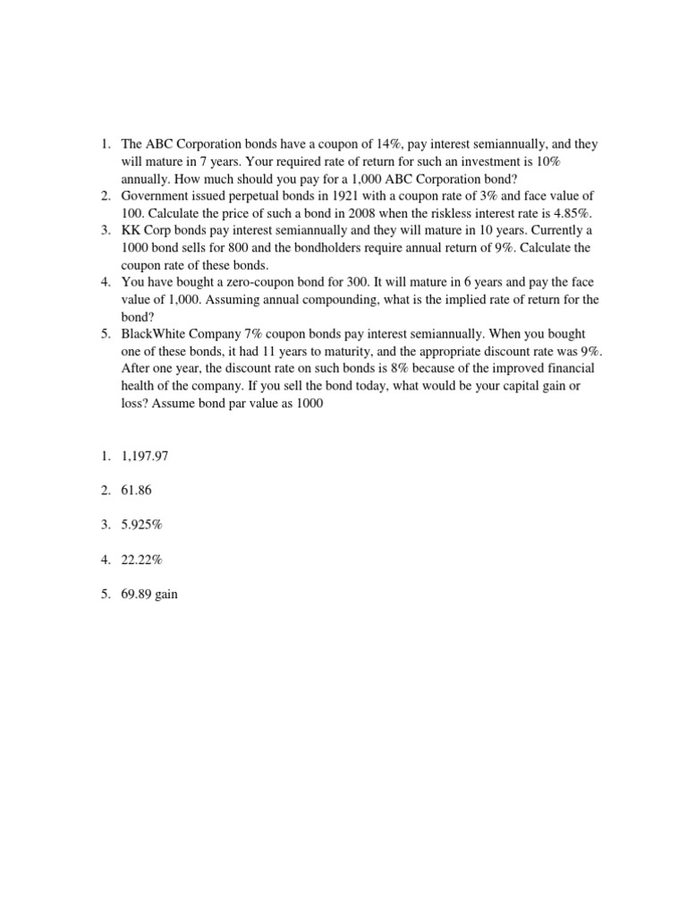 Bond Valuation-Practise Problems | PDF | Business