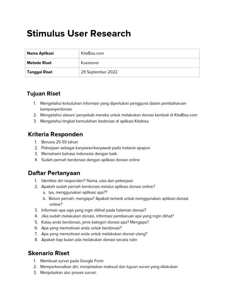 Stimulus User Research - Contoh | PDF